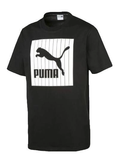 PUMA Sports Printing Logo Round Neck Short Sleeve - Black