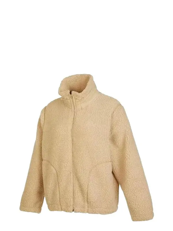Adidas Fleece Zip-up Jacket With Stand Collar And Logo Detail - Tan