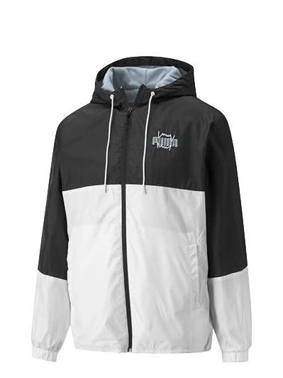 PUMA Mvp Colorblock Drawstring Hooded Woven Windbreaker Jacket - Black