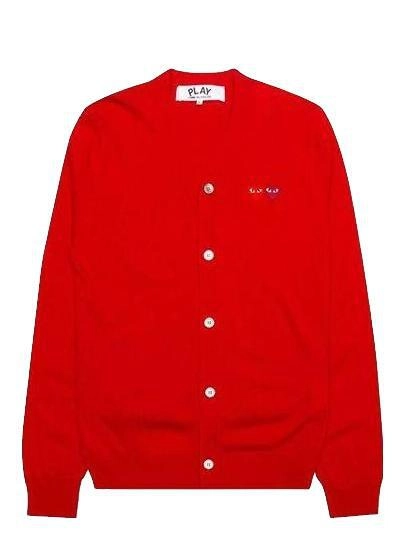 Play Comme Des Garcon Cardigan Double Emblem - Red