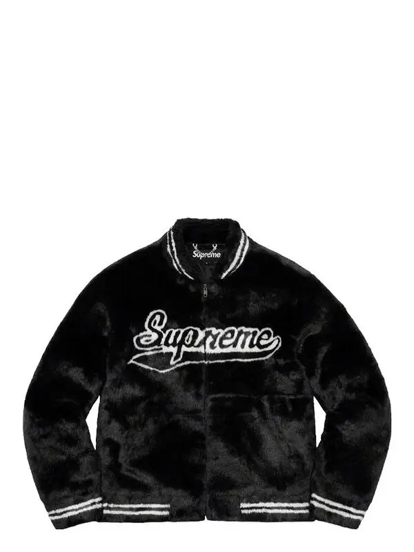 Supreme Faux Fur Varsity Jacket - Black/white