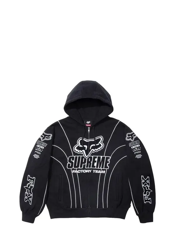 Supreme X Fox Racing Zip Up Hooded Sweatshirt - Black