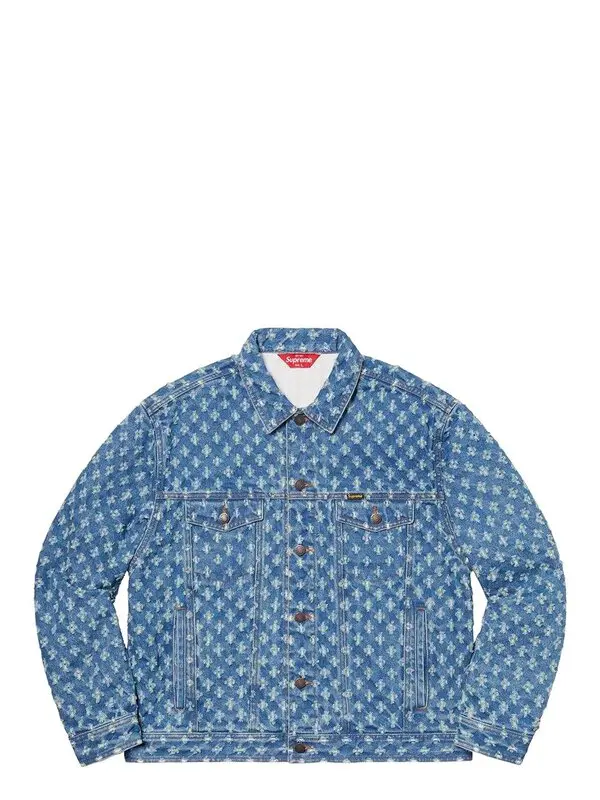 Supreme Hole Punch Denim Trucker Jacket - Teal/white
