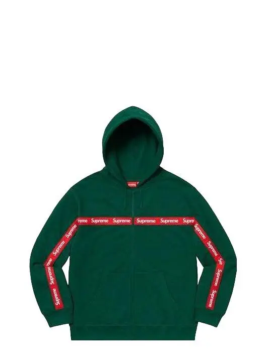 Supreme Text Stripe Zip Up Hooded Sweatshirt - Green