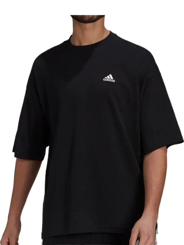 Adidas Tee Logo Breathable Solid Color Casual Sports Short Sleeve Black T-shirt - Default Color