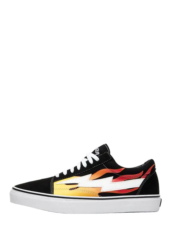 REVENGE X STORM Low Top Sneakers With Flame Detail - Black Flame