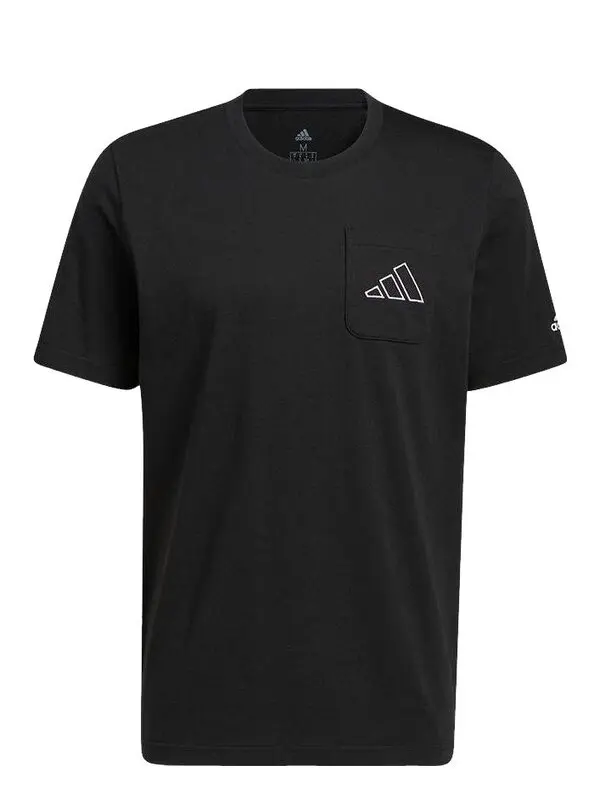Adidas Logo Printing Solid Color Round Neck Pullover Short Sleeve Black T-shirt - Multi-color