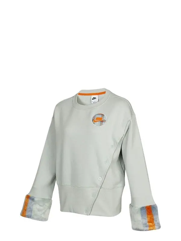 Nike Fleece Crewneck Sweatshirt With Faux Fur Cuffs - Grey