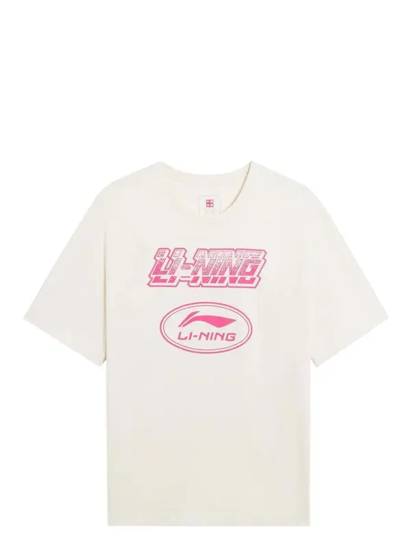LI-NING Graphic T-shirt 'beige Pink - Beige/pink