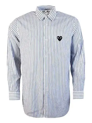 Play Comme Des Garcon Striped Shirt Black Emblem - Blue