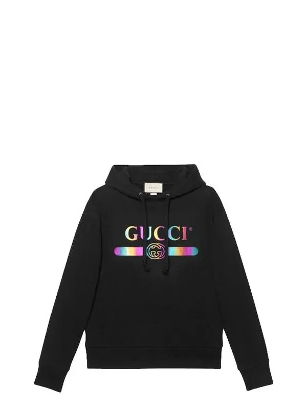 Gucci Cotton Logo Pullover Hooded Sweatshirt - Black