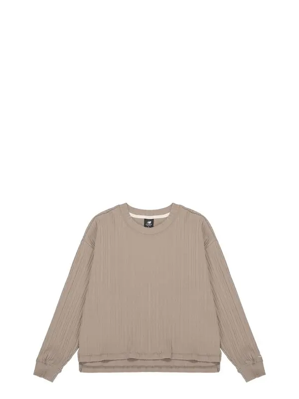NEW BALANCE Casual Rib-knit Long Sleeve Top - Brown