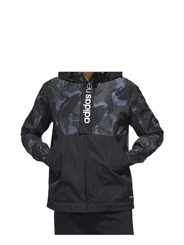 Adidas Hooded Track Jacket With Camouflage Print - Black