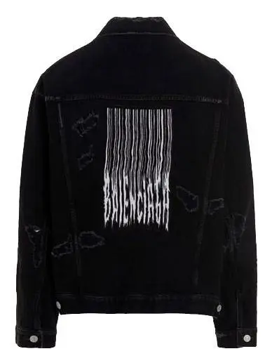 Balenciaga Barcode Destroyed Denim Jacket - Black