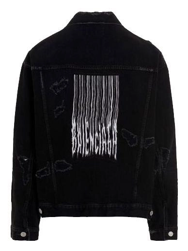 Balenciaga Barcode Destroyed Denim Jacket - Black