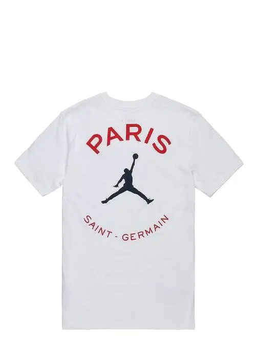 JORDAN Paris Saint-germain Logo Printing Sports Round Neck Short Sleeve - White