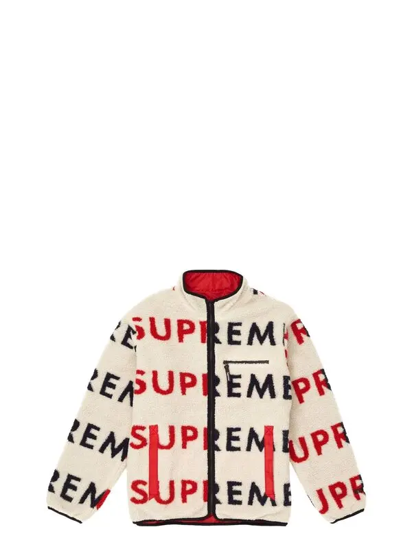 Supreme Reversible Logo Fleece Jacket - Beige/black/red