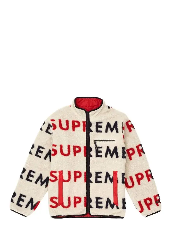 Supreme Reversible Logo Fleece Jacket - Beige/black/red