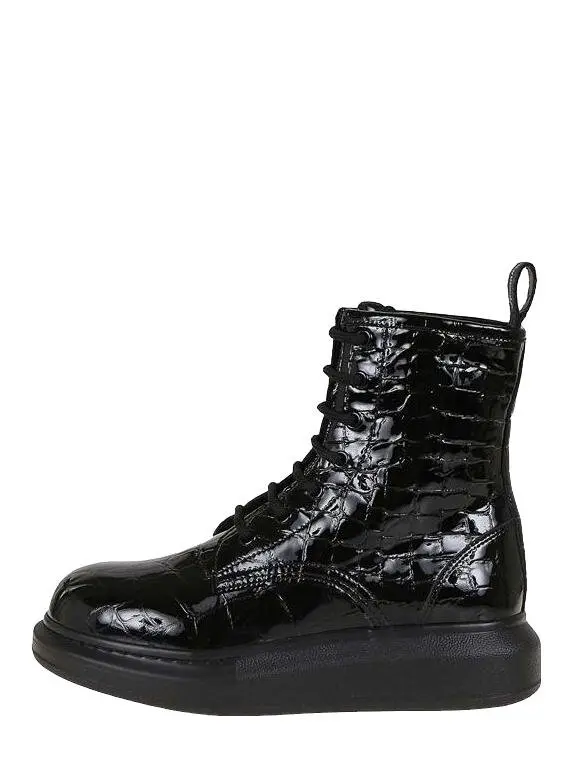 Alexander McQueen High Hybrid Boots With Crocodile Effect - Black