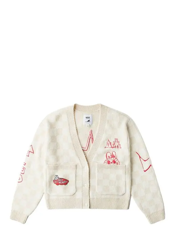 VANS The Monsters Labubu Knit Cardigan - White/red