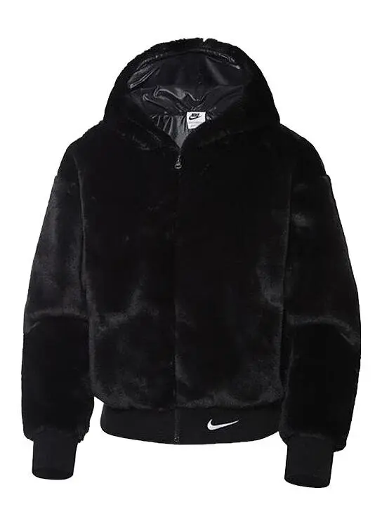 Nike Essentials Faux Fur Zip-up Jacket - Black/white