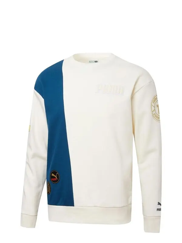 PUMA Mix Badge Long Crew Sweater - White/yellow