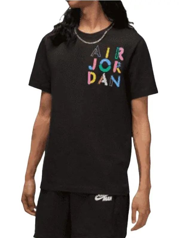JORDAN Brand Multi-color Logo Printing Round Neck Short Sleeve Black - Default Color