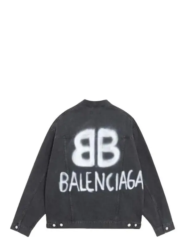 Balenciaga Bb Sprayed Denim Jacket Large Fit - Dark Grey/white