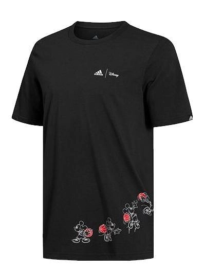 Adidas Logo Alphabet Printing Round Neck Short Sleeve - Black