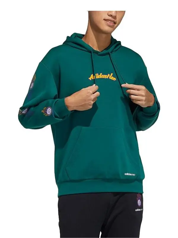 Adidas Neo Basketball Sports Hoodie With Forest Printing - Green