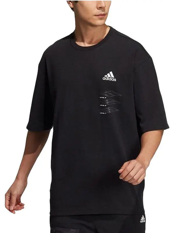 Adidas St Rlx Game Tee Printing Sports Round Neck Loose Short Sleeve - Black