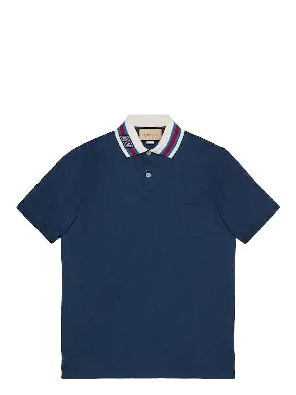 Gucci Cotton Piquet Polo Shirt With Square Gg - Blue