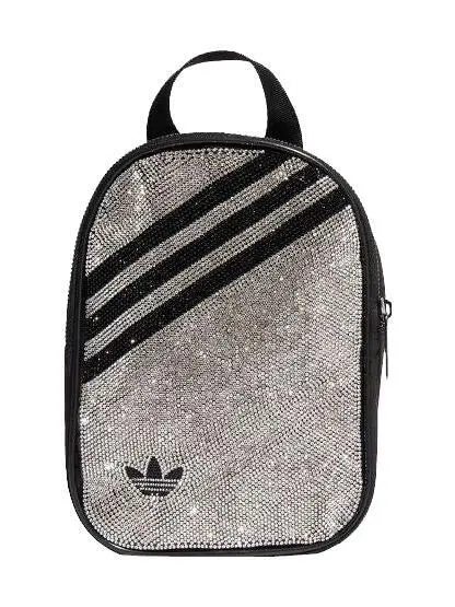 Adidas Mini Backpack With Rhinestones And Logo Detail - Silver Metallic
