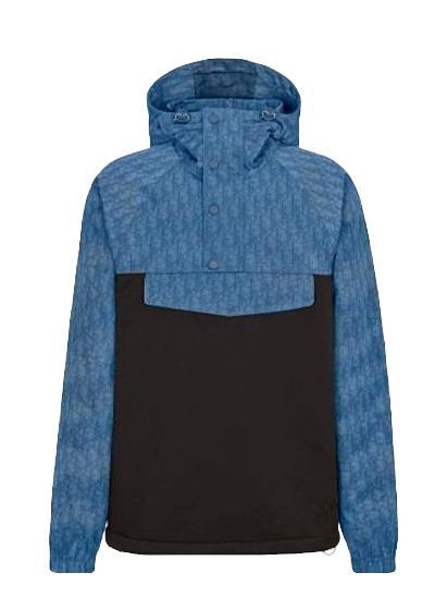 Dior Fw21 Printing Hooded Jacket Coat - Blue