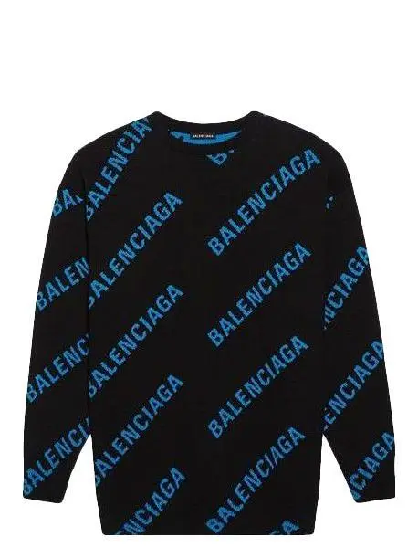 Balenciaga Allover Logo Crewneck Sweater - Black/blue