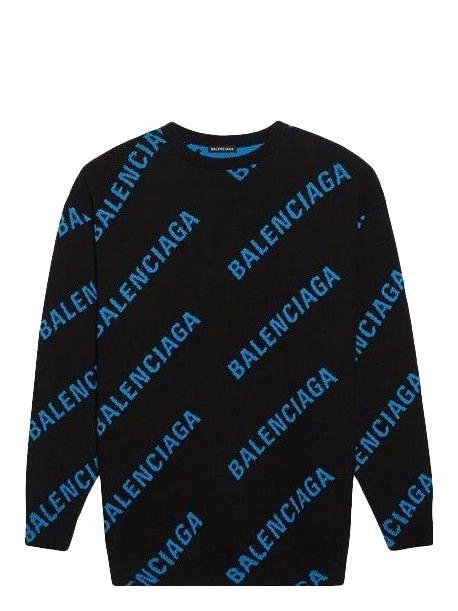 Balenciaga Allover Logo Crewneck Sweater - Black/blue