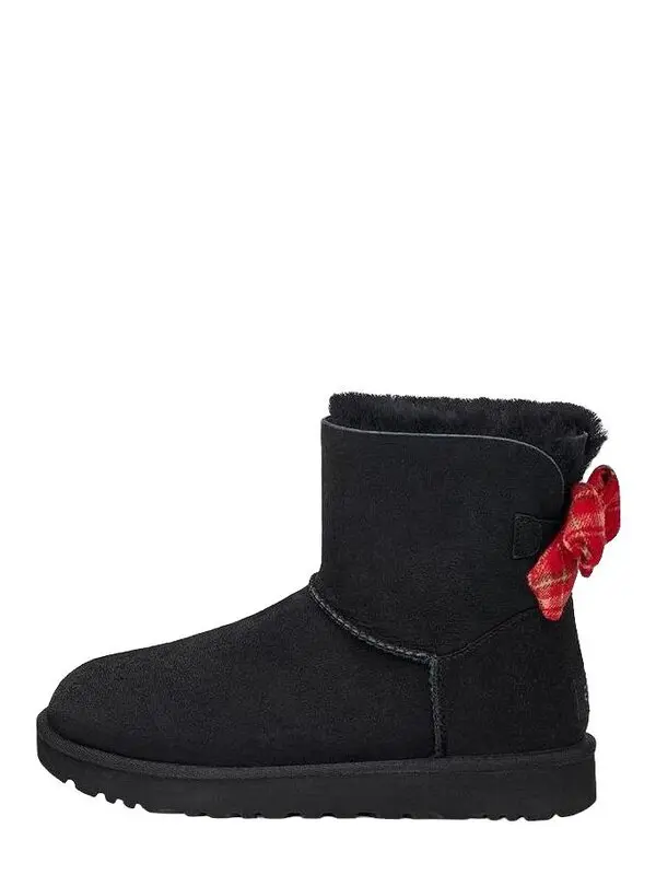 UGG Mini Bailey Bow Plaid Ribbon Boots - Black