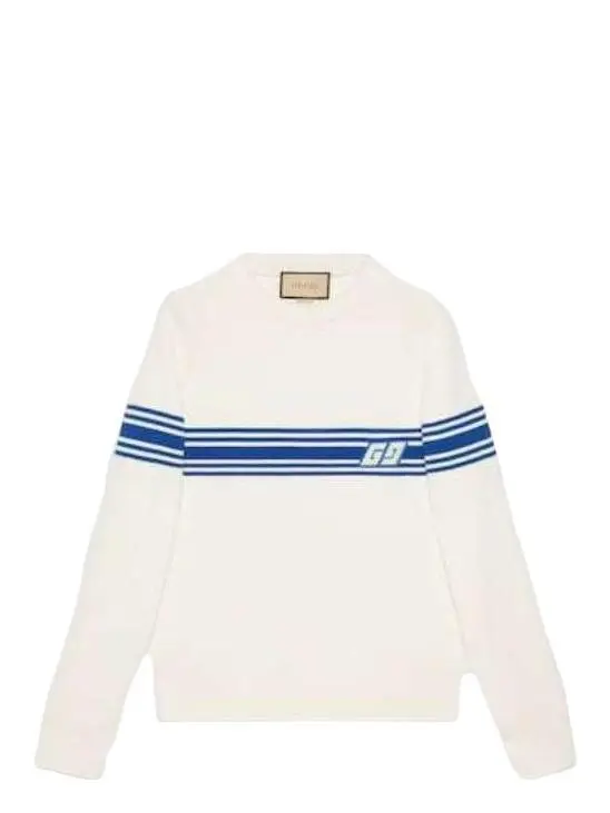 Gucci Knit Wool Sweater With Square Gg - Ivory/blue