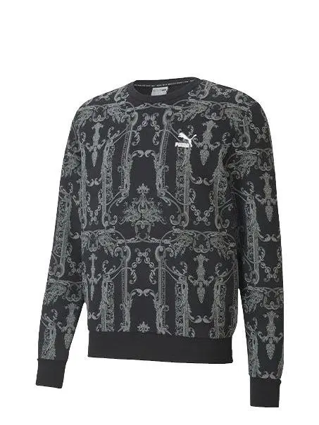 PUMA Luxe Aop Crew Pullover Knit - Black