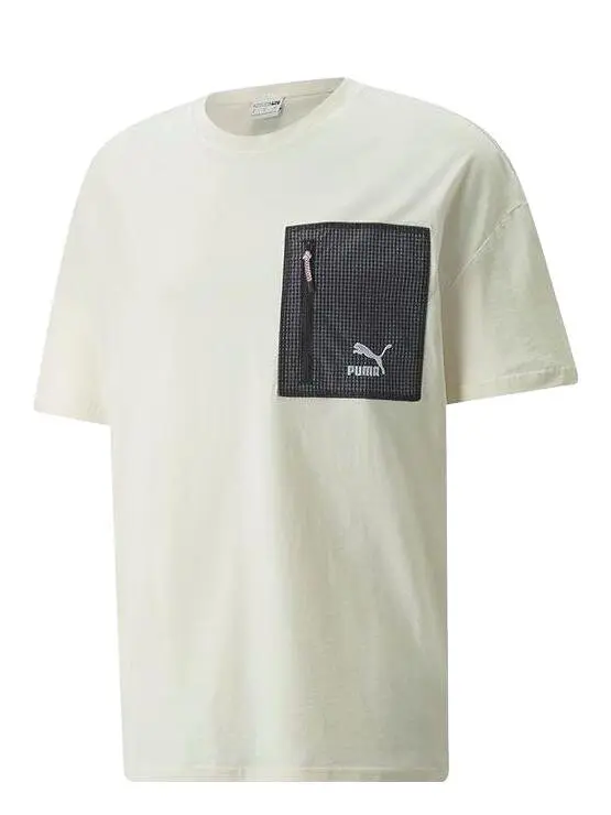 PUMA Logo Zip Pocket Tee 'white - White/black