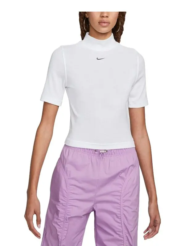 Nike Essentials Ribbed Turtleneck Short Sleeve Top - White