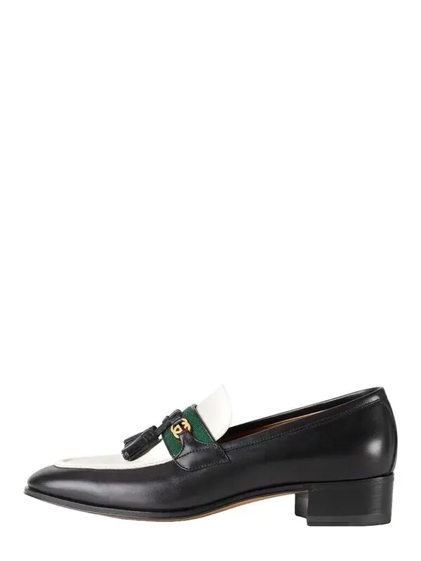 Gucci Loafer With Web And Interlocking G Detail - Black/white