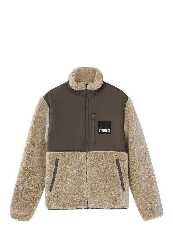 PUMA Sherpa Contrasting Colors Stand Collar Jacket - Brown