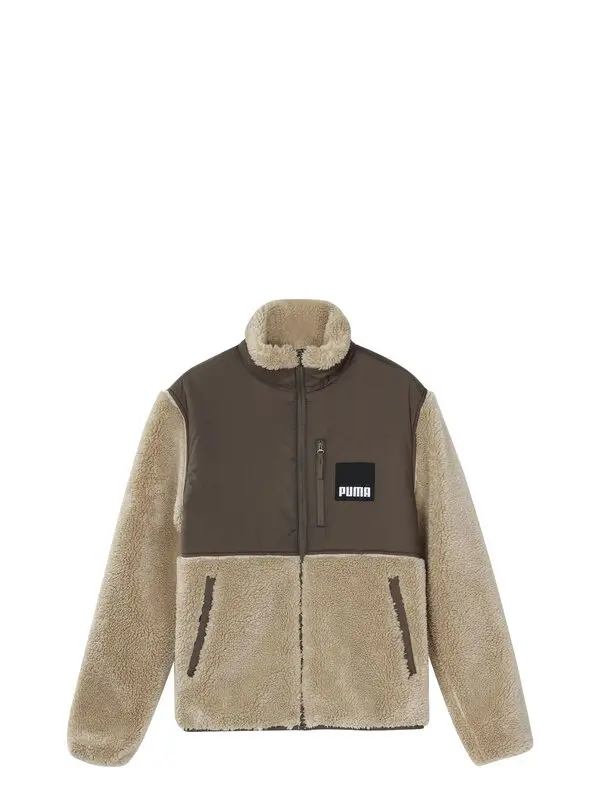 PUMA Sherpa Contrasting Colors Stand Collar Jacket - Brown