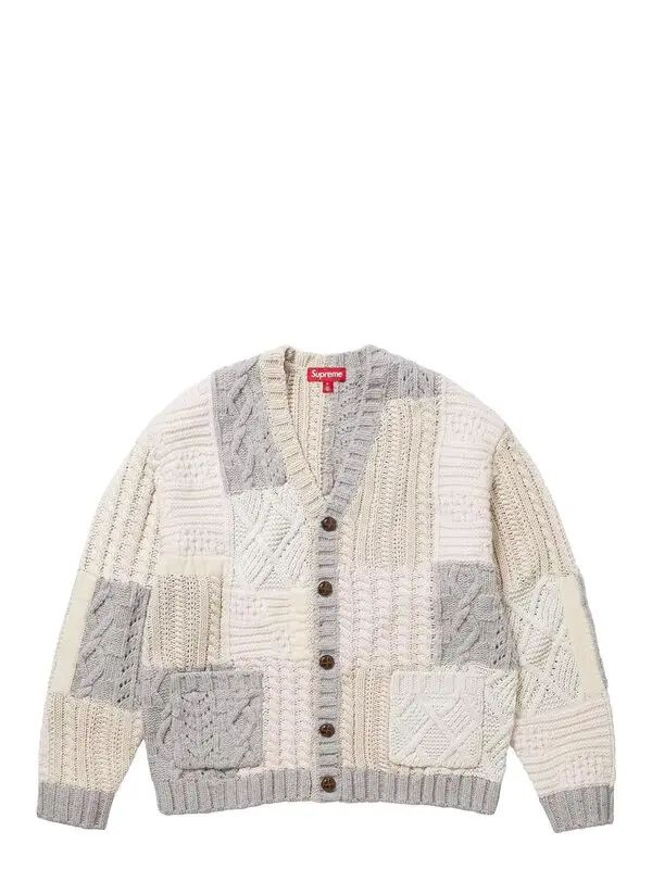 Supreme Fw23 Week3 Patchwork Cable Knit Cardigan - Beige