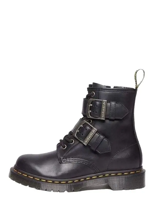 Dr. Martens 1460 Buckle Leather Lace Up Boots - Black/silver