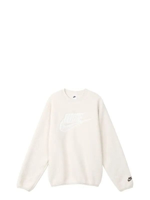 Nike Logo Embroidered Loose Suede Round Neck Pullover Beige - Default Color