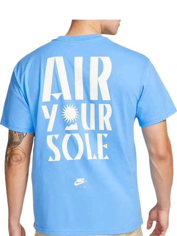 Nike Alphabet Logo Printing Round Neck Solid Color Cotton Casual Short Sleeve Blue T-shirt - Multi-color