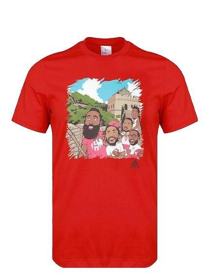 Adidas Basketball Sports Printing Round Neck Short Sleeve Red T-shirt - Multi-color