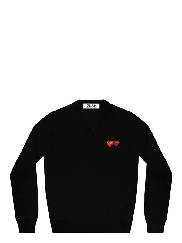 Play Comme Des Garcon V-neck Pullover With Double Emblem - Black